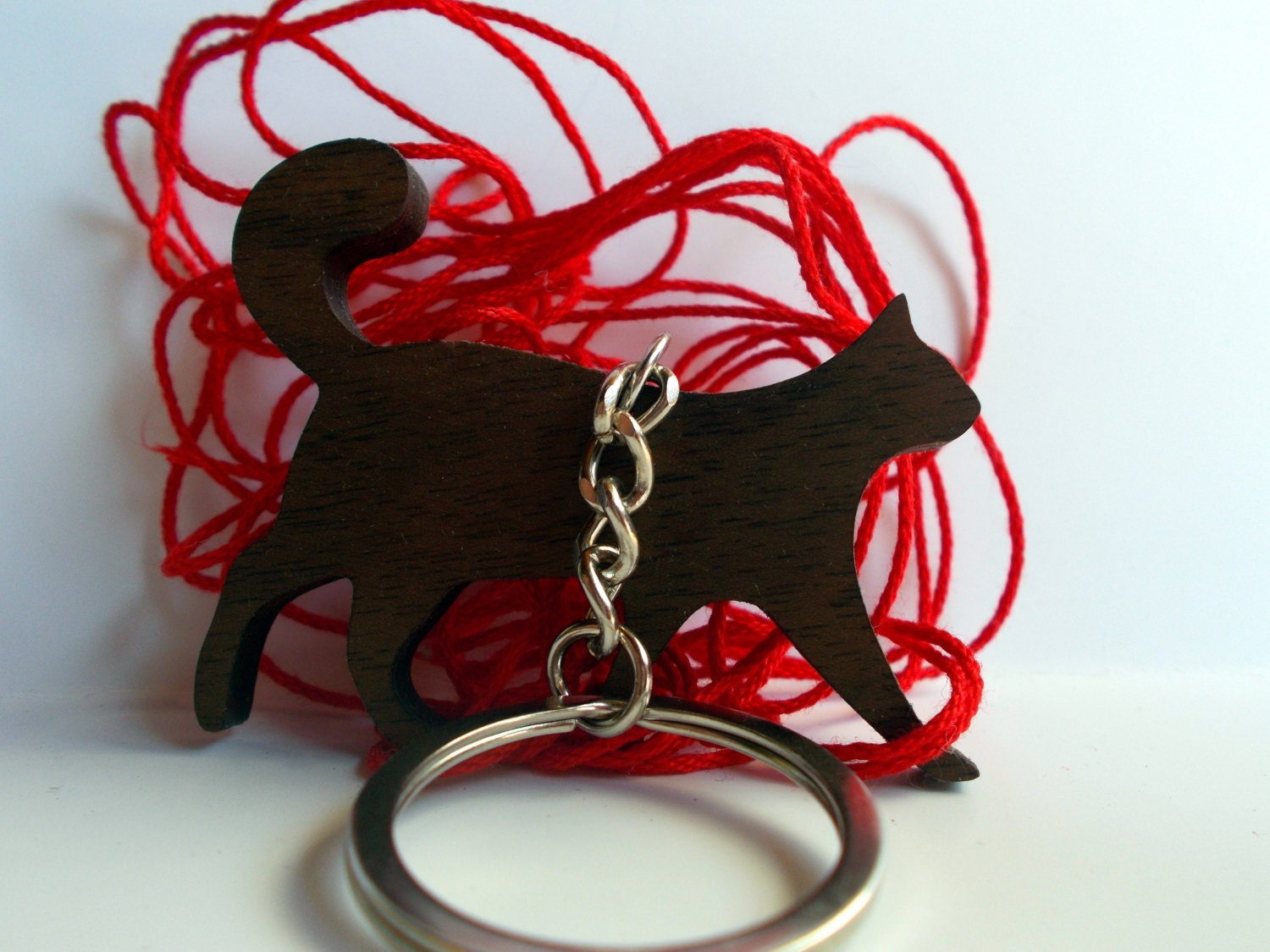 Wooden Cat Keychain Walnut Wood Animal Keychain | Etsy