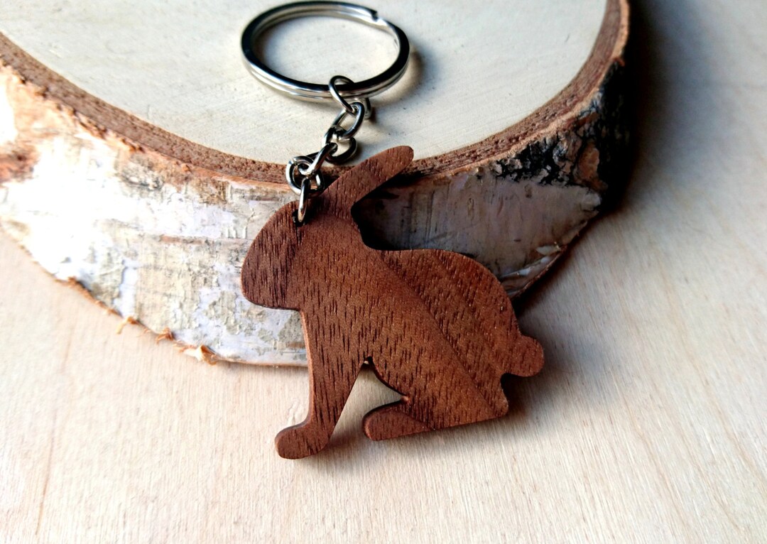 Wooden Rabbit Keychain, Walnut Wood, Animal Bunny Keychain ...