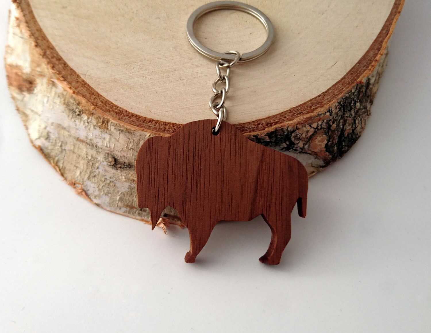 Wooden Buffalo Keychain Walnut Wood Animal Keychain - Etsy
