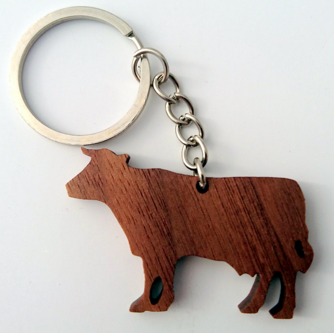 Wooden Cow Keychain, Walnut Wood, Animal Keychain, Environmental ...