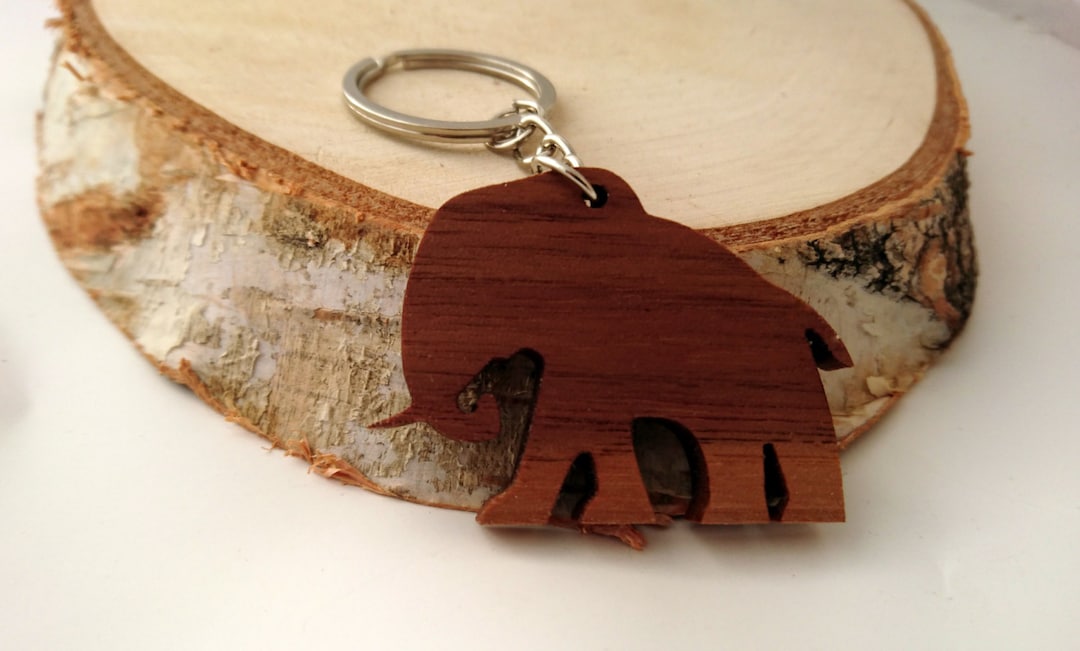 Wooden Elephant Keychain, Walnut Wood, Animal Keychain, Environmental ...