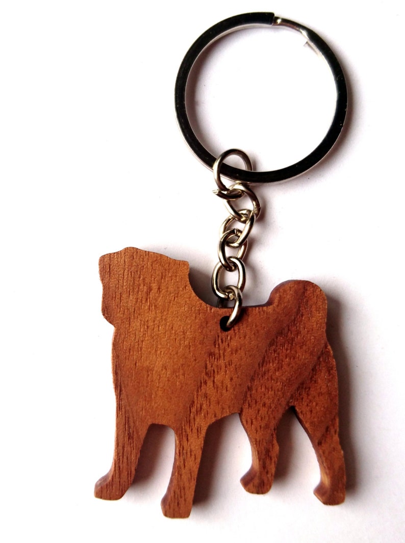 Wooden Pug Keychain Walnut Wood Animal Keychain - Etsy