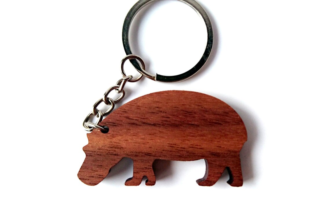 Wooden Hippo Keychain, Walnut Wood, Animal Keychain, Environmental ...