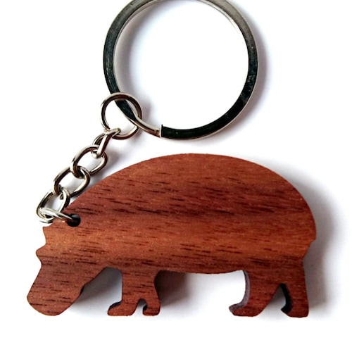 Wooden Hippo Keychain Walnut Wood Animal Keychain - Etsy