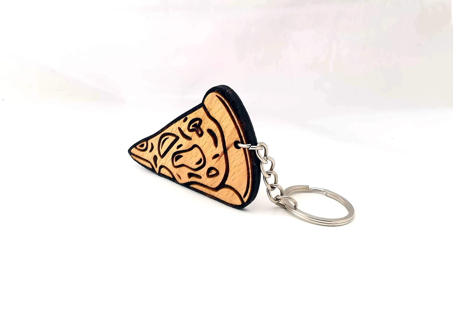 Pizza Slice Wooden Keychain Beech Wood Food Keychain - Etsy