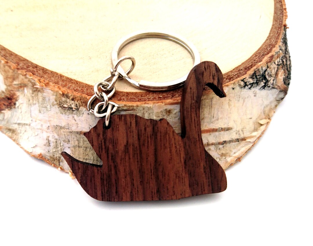 Wooden Swan Keychain, Walnut Wood, Animal Keychain, Environmental ...