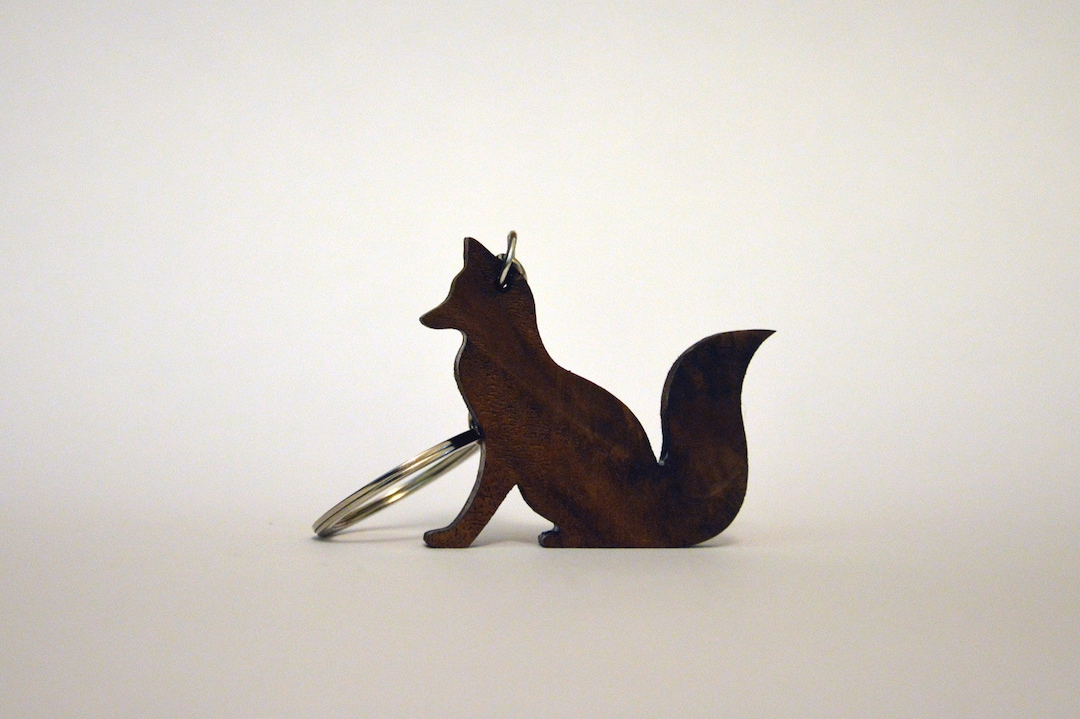 Wooden Fox Keychain, Walnut Wood, Animal Keychain, Environmental ...