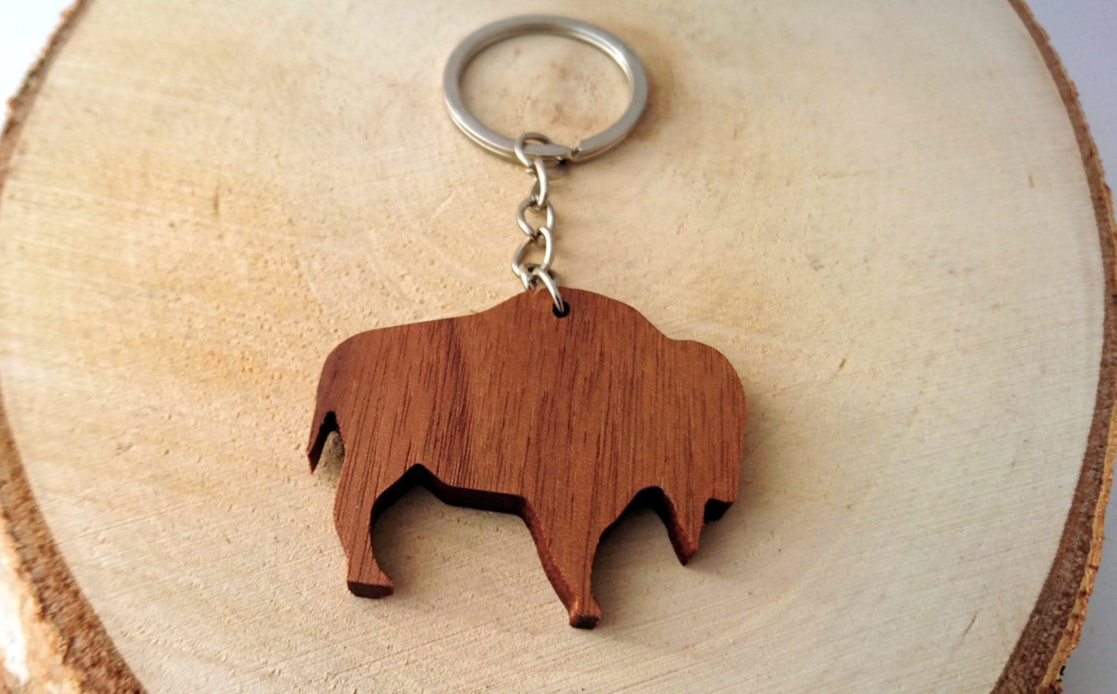 Wooden Buffalo Keychain Walnut Wood Animal Keychain - Etsy