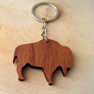 Wooden Buffalo Keychain, Walnut Wood, Animal Keychain, Environmental ...