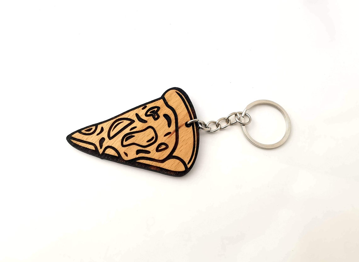 Pizza Slice Wooden Keychain Beech Wood Food Keychain - Etsy