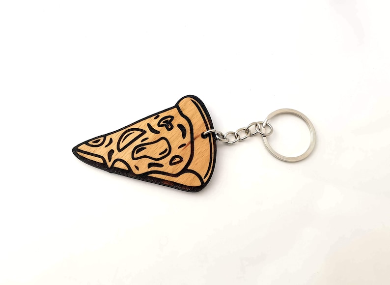 Pizza Slice Wooden Keychain Beech Wood Food Keychain - Etsy