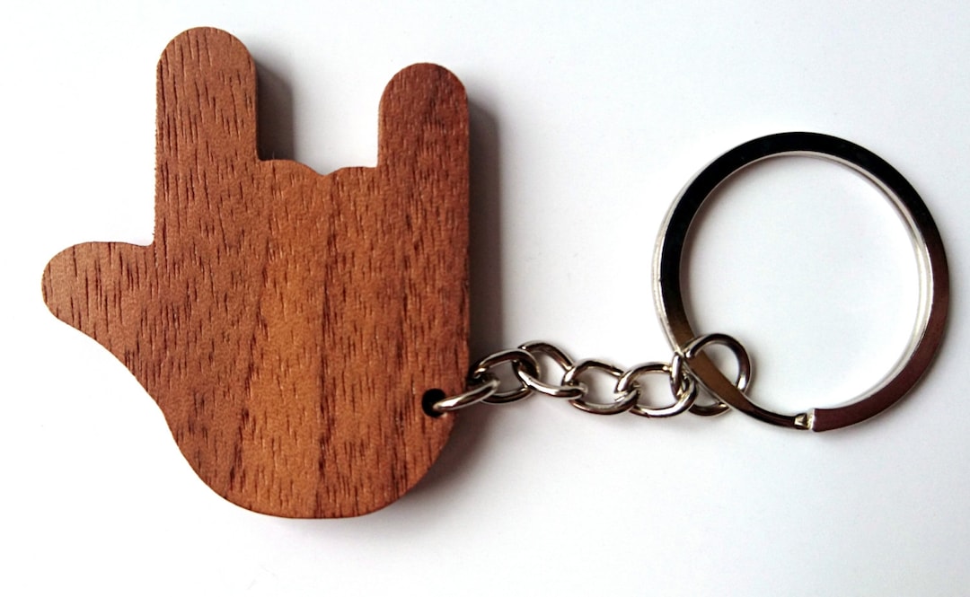 Wooden Rock on Keychain, Walnut Wood, Devil's Horns Keychain ...