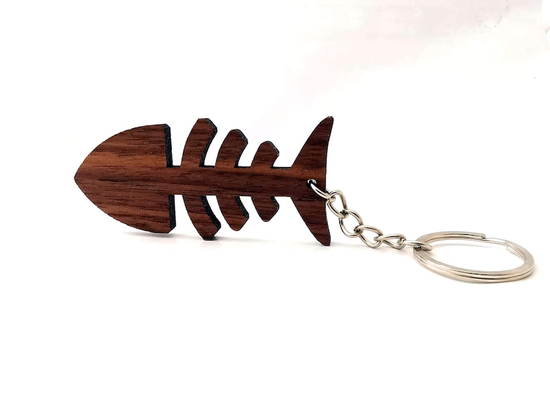Bone Fish Wooden Keychain Walnut Wood Animal Keychain - Etsy