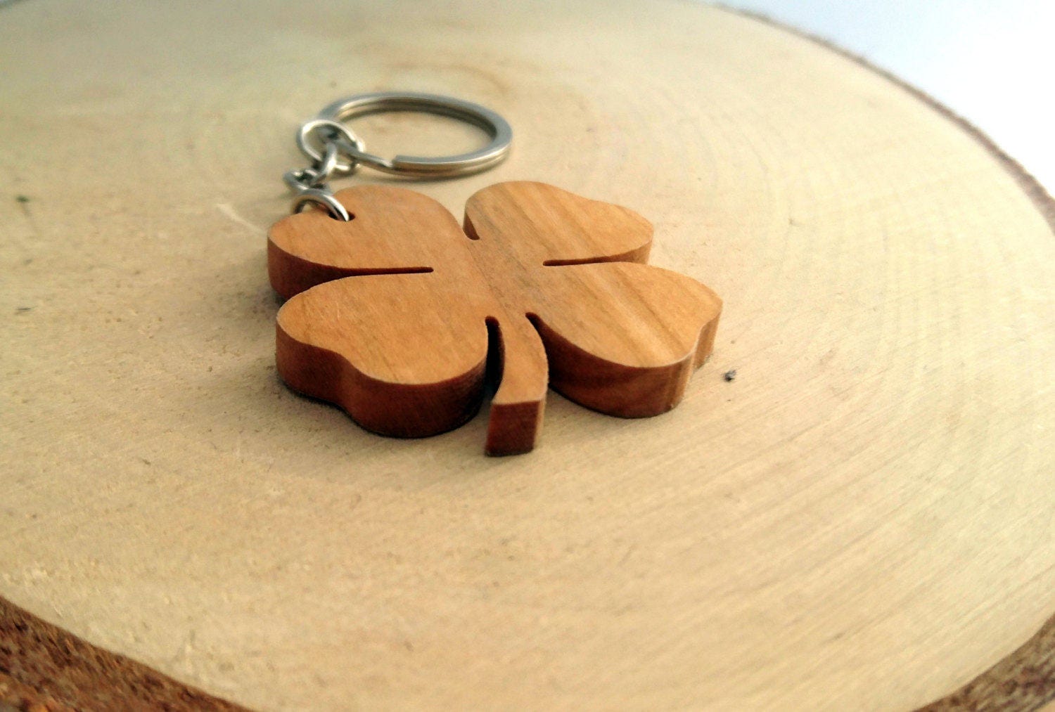 Wooden Four Leaf Keychain, Cherry, Lucky Keychain, Environmental ...