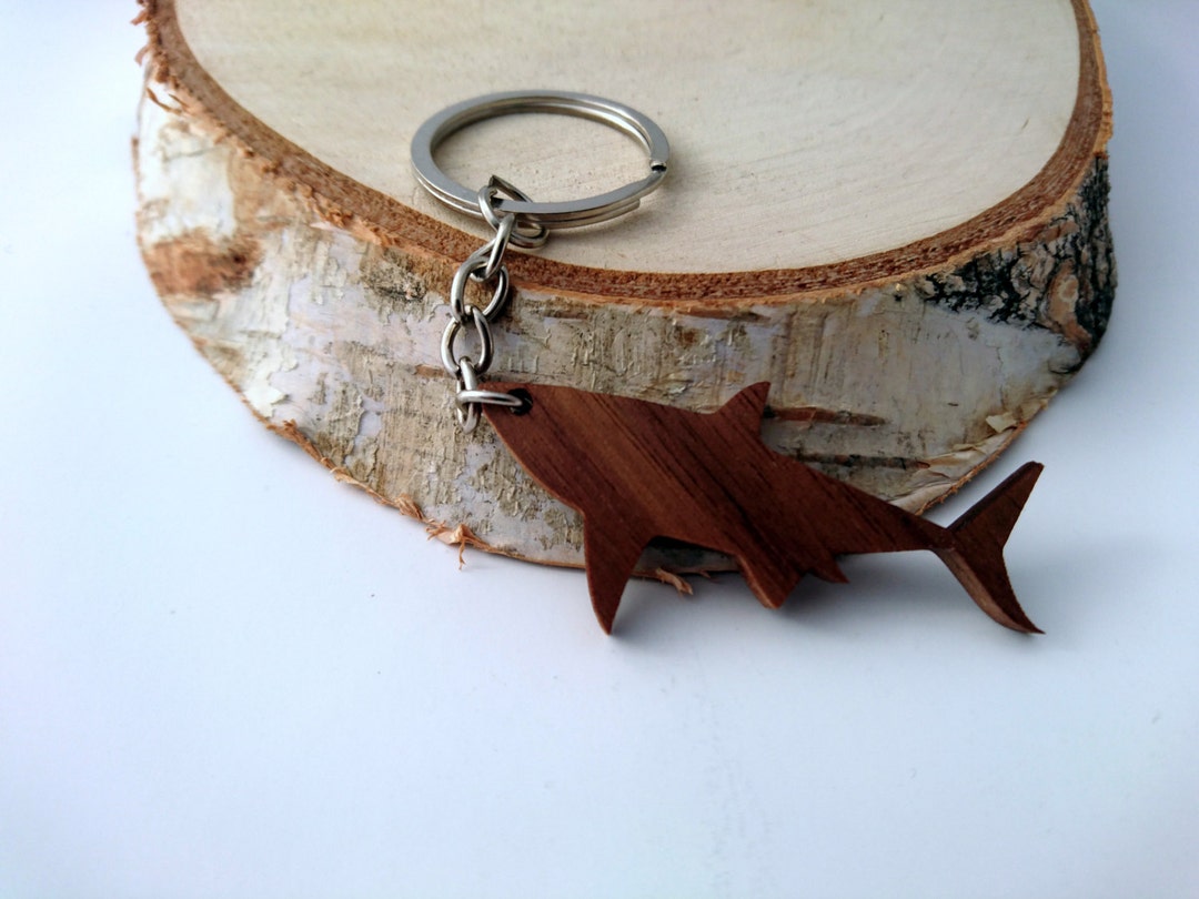 Wooden Shark Keychain, Walnut Wood, Animal Keychain, Environmental ...