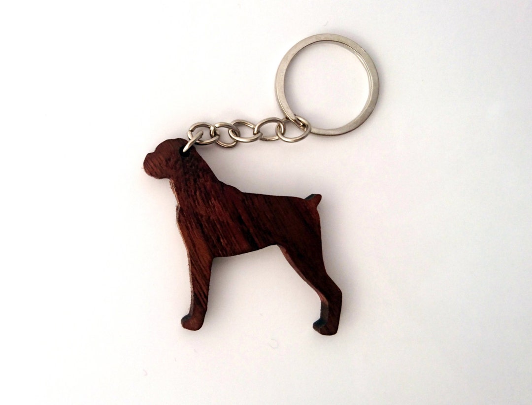 Wooden Boxer Dog Keychain, Boxer Animal Keychain, Dog Keychain, Walnut ...