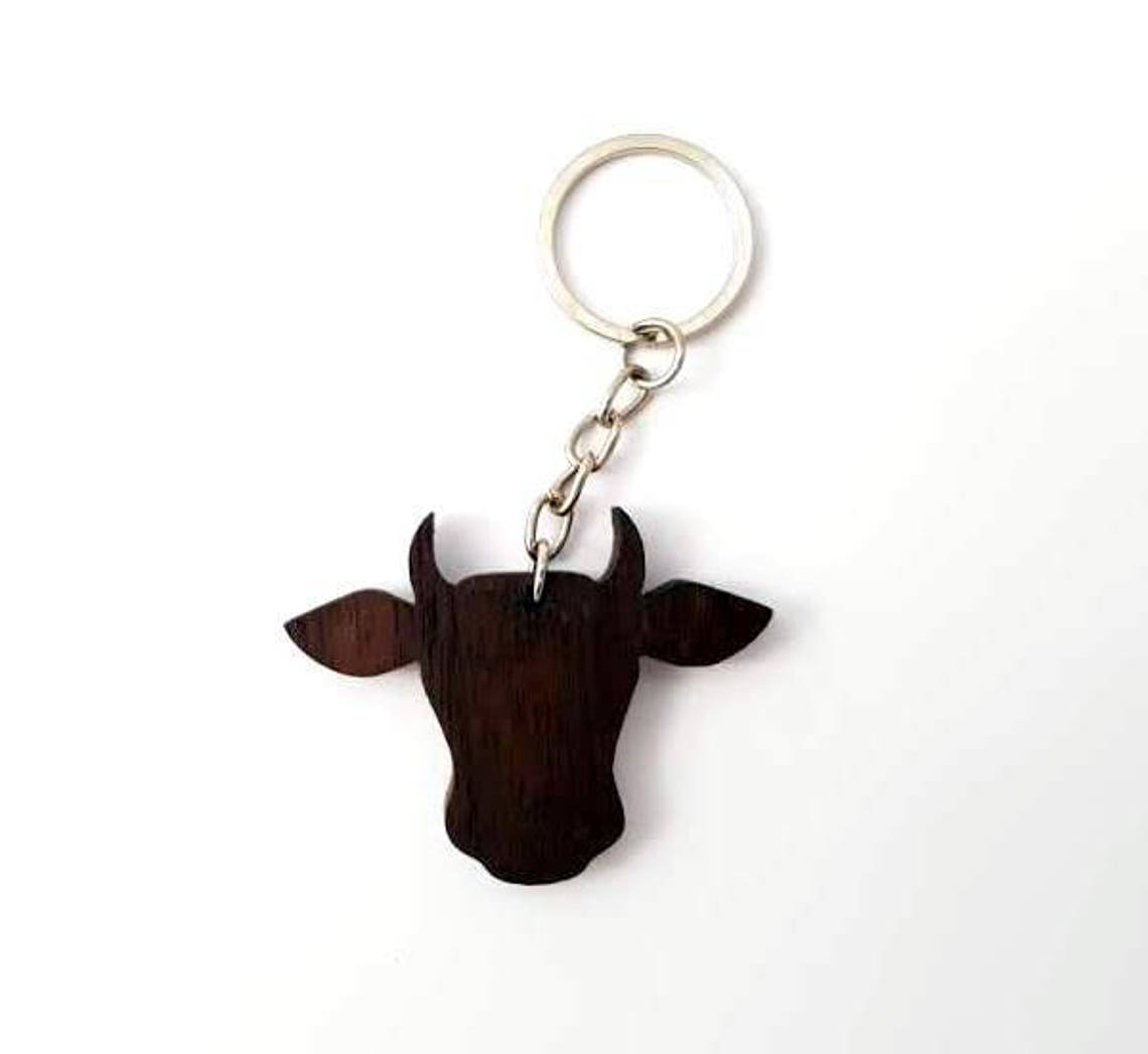 Wooden COW or BULL Head Keychain Walnut Wood Animal - Etsy