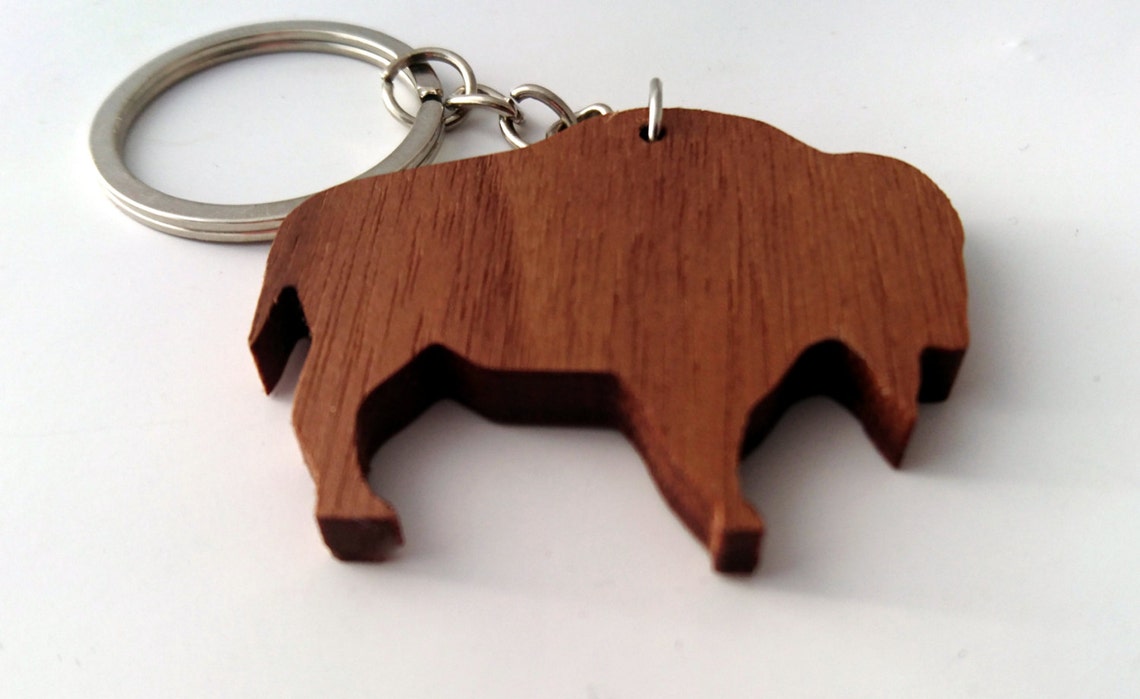 Wooden Buffalo Keychain Walnut Wood Animal Keychain - Etsy