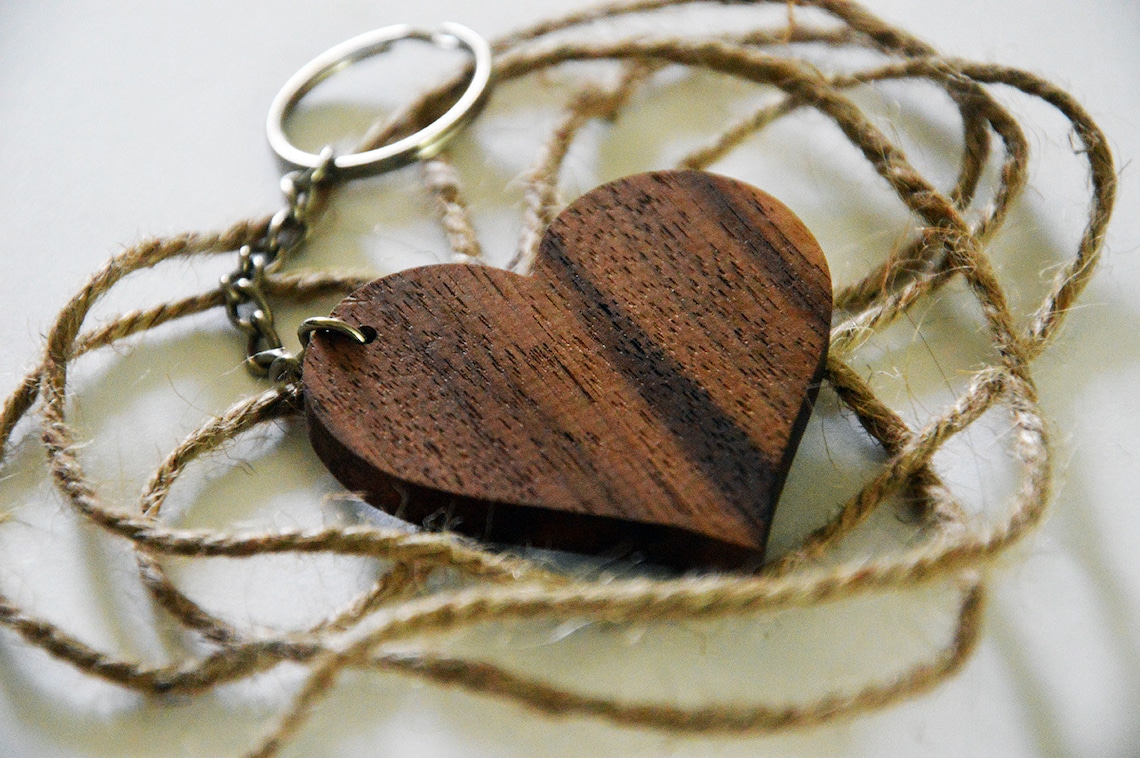 Wooden Heart Keychain Walnut Wood Love Keychain - Etsy