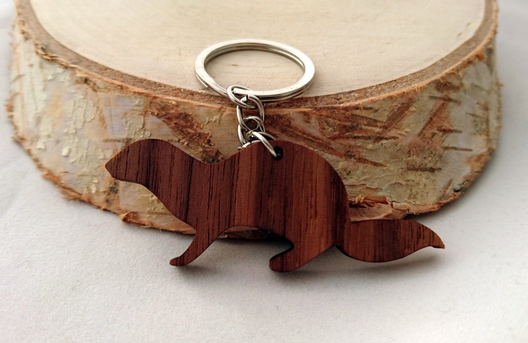 Wooden Otter Keychain, Walnut Wood, Animal Keychain, Environmental ...