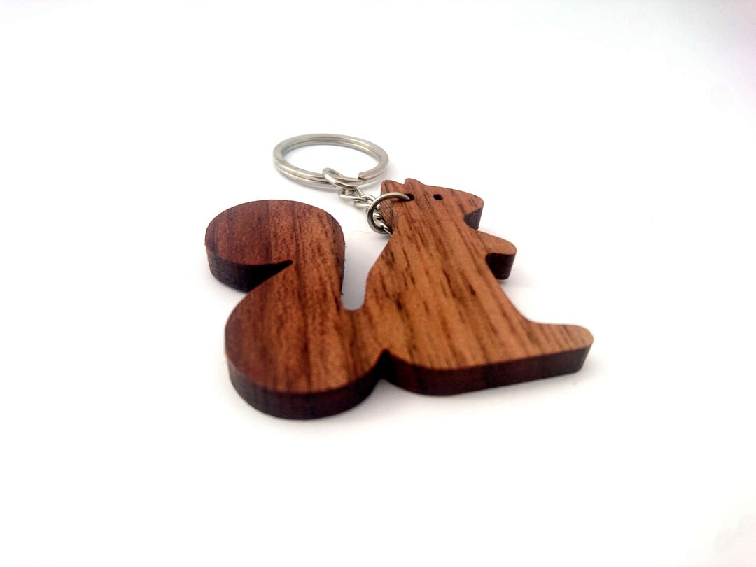 Wooden Squirrel Keychain, Walnut Wood, Animal Keychain, Environmental ...