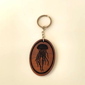 Wooden Jellyfish Keychain, Walnut Wood, Animal Keychain, Environmental ...