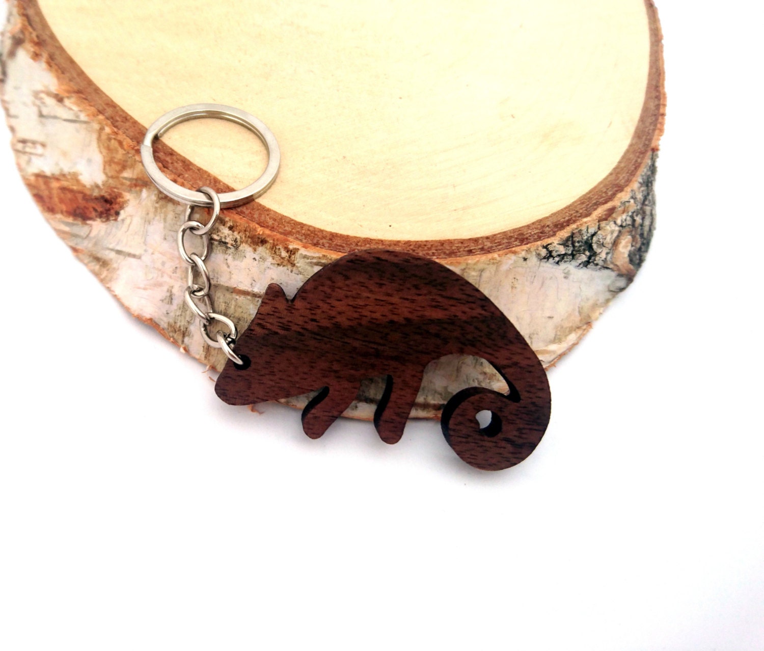 Chameleon Wooden Keychain Chameleon Animal Keychain Wooden | Etsy