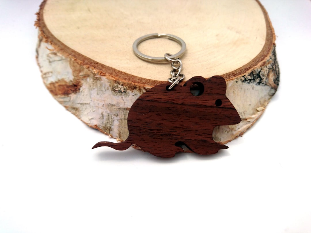 Wooden Mouse Keychain, Walnut Wood, Animal Keychain, Environmental ...