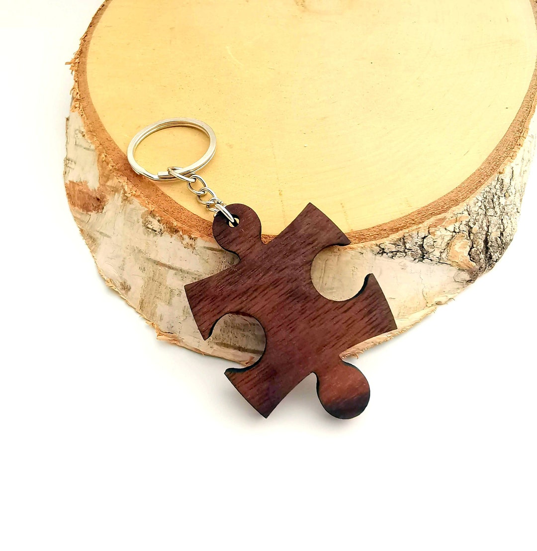Puzzle Wooden Keychain, Walnut Wood, Puzzle Piece Keychain ...