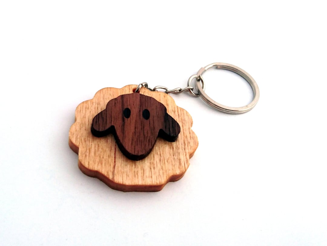 Cute Sheep Wooden Keychain, Walnut Wood, Birch Wood, Animal Keychain ...