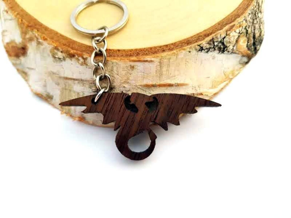 Dragon Wooden Keychain Walnut Wood Cool Keychain - Etsy