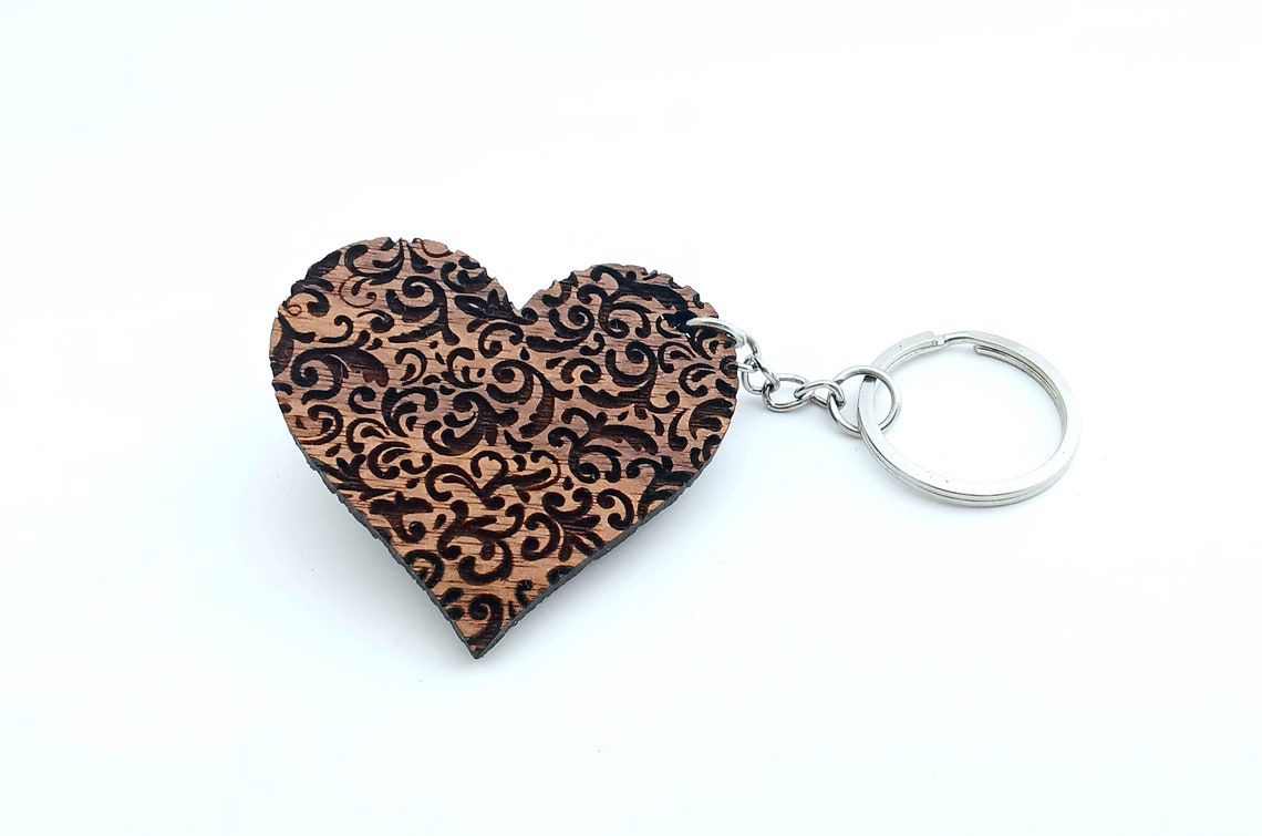 Wooden Heart Keychain Walnut Wood Love Keychain | Etsy