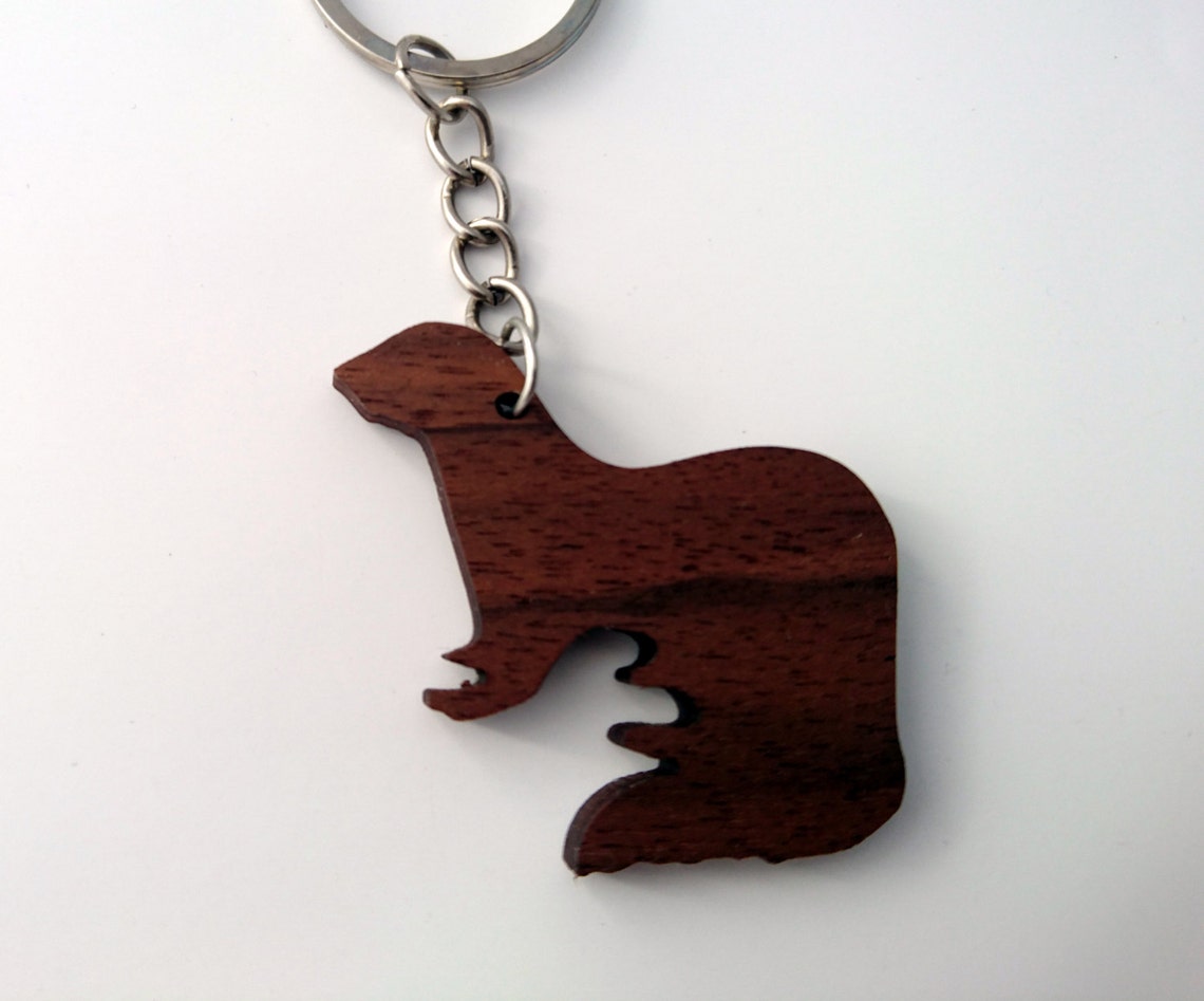 Wooden Weasel Keychain, Walnut Wood, Animal Keychain, Environmental ...