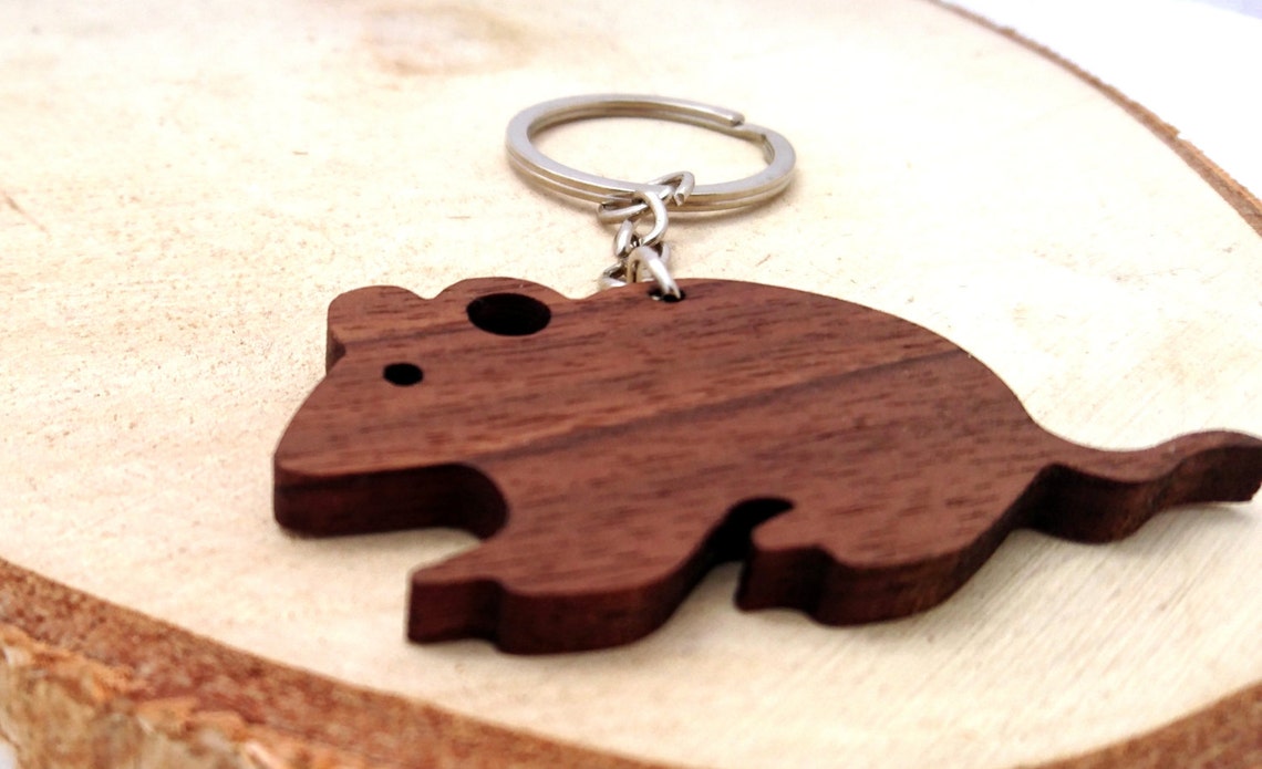 Wooden Mouse Keychain, Walnut Wood, Animal Keychain, Environmental ...