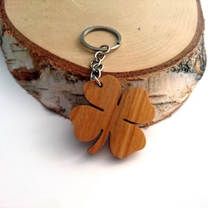 Wooden Four Leaf Keychain, Cherry, Lucky Keychain, Environmental ...