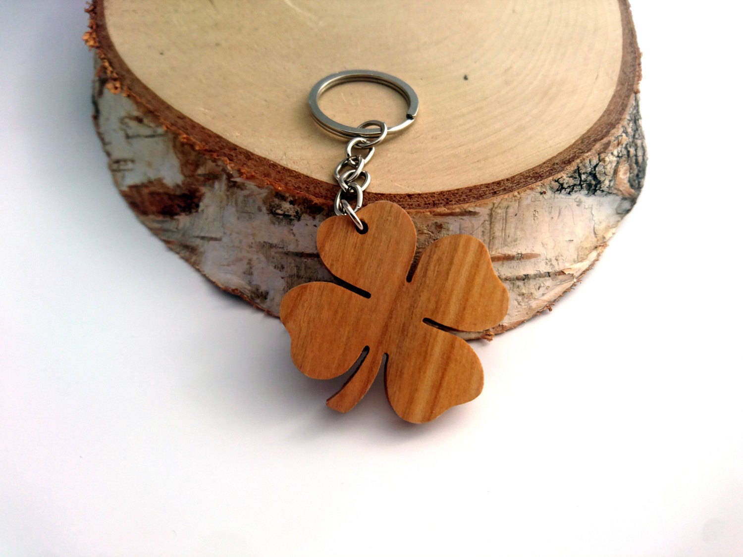 Wooden Four Leaf Keychain, Cherry, Lucky Keychain, Environmental ...