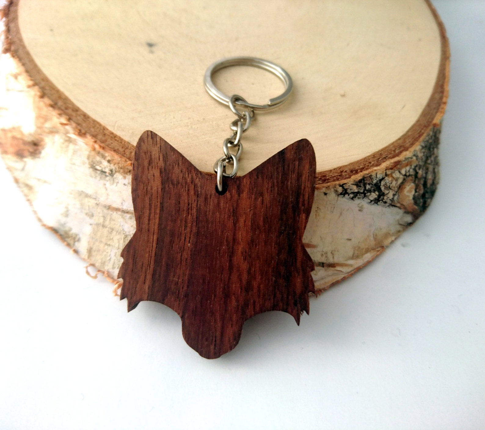 Wooden Fox Head Keychain Walnut Wood Animal Keychain - Etsy