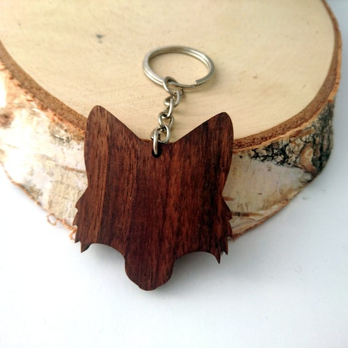 Wooden Wolf Keychain Walnut Wood Animal Keychain - Etsy
