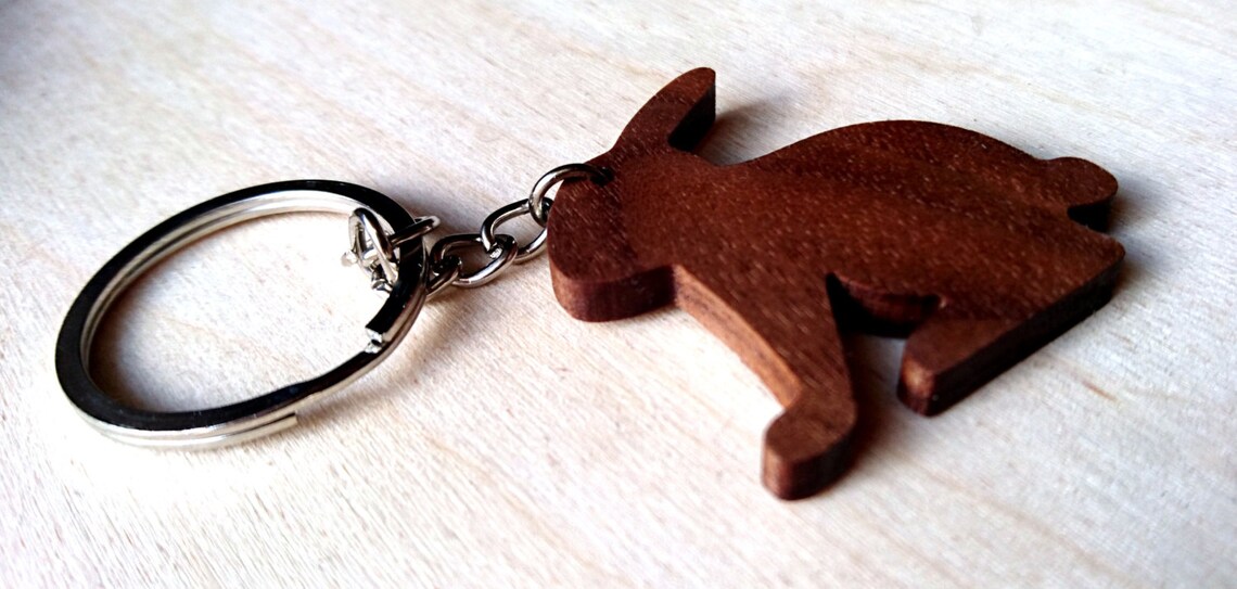Wooden Rabbit Keychain Walnut Wood Animal Bunny Keychain | Etsy