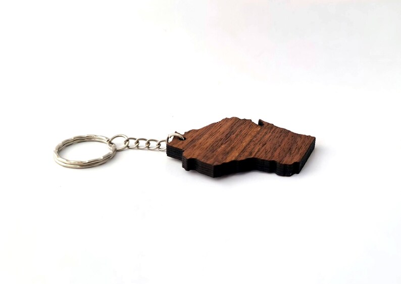 Wisconsin Shape Wooden Keychain Walnut Wood USA States - Etsy