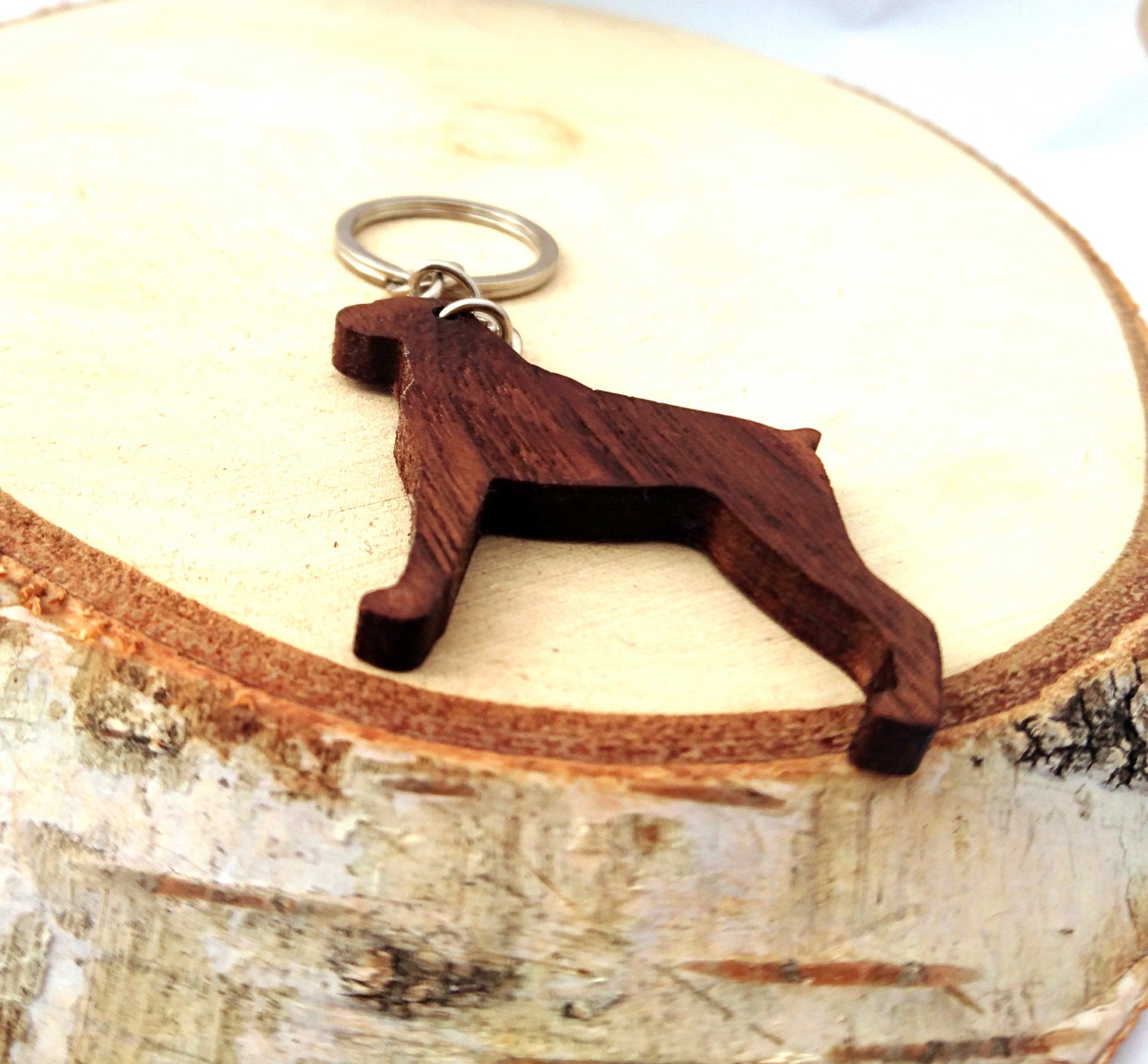 Wooden Boxer Dog Keychain, Boxer Animal Keychain, Dog Keychain, Walnut ...