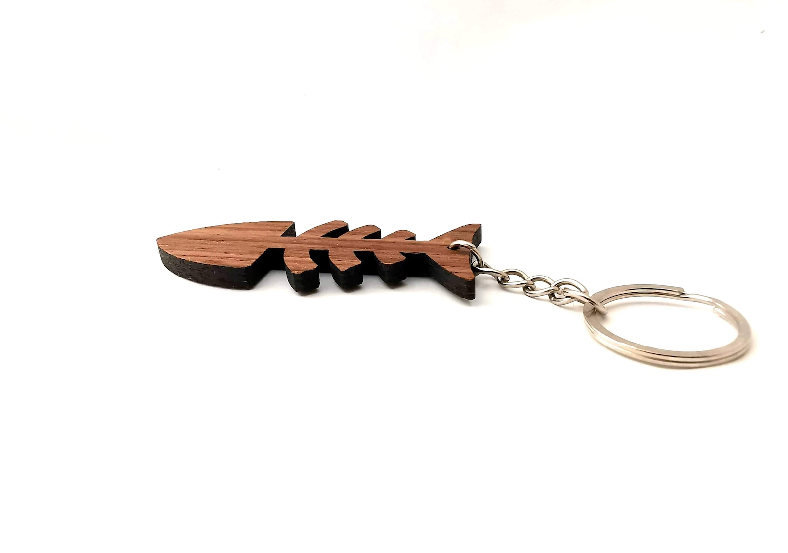 Bone Fish Wooden Keychain Walnut Wood Animal Keychain | Etsy