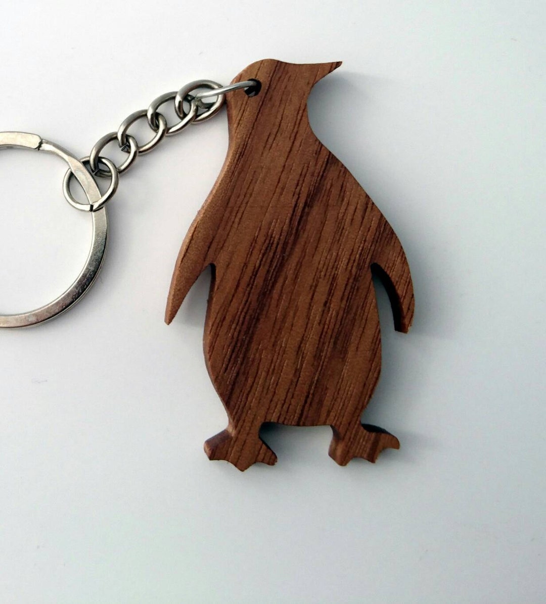 Wooden Penguin Keychain, Walnut Wood, Animal Keychain, Environmental ...