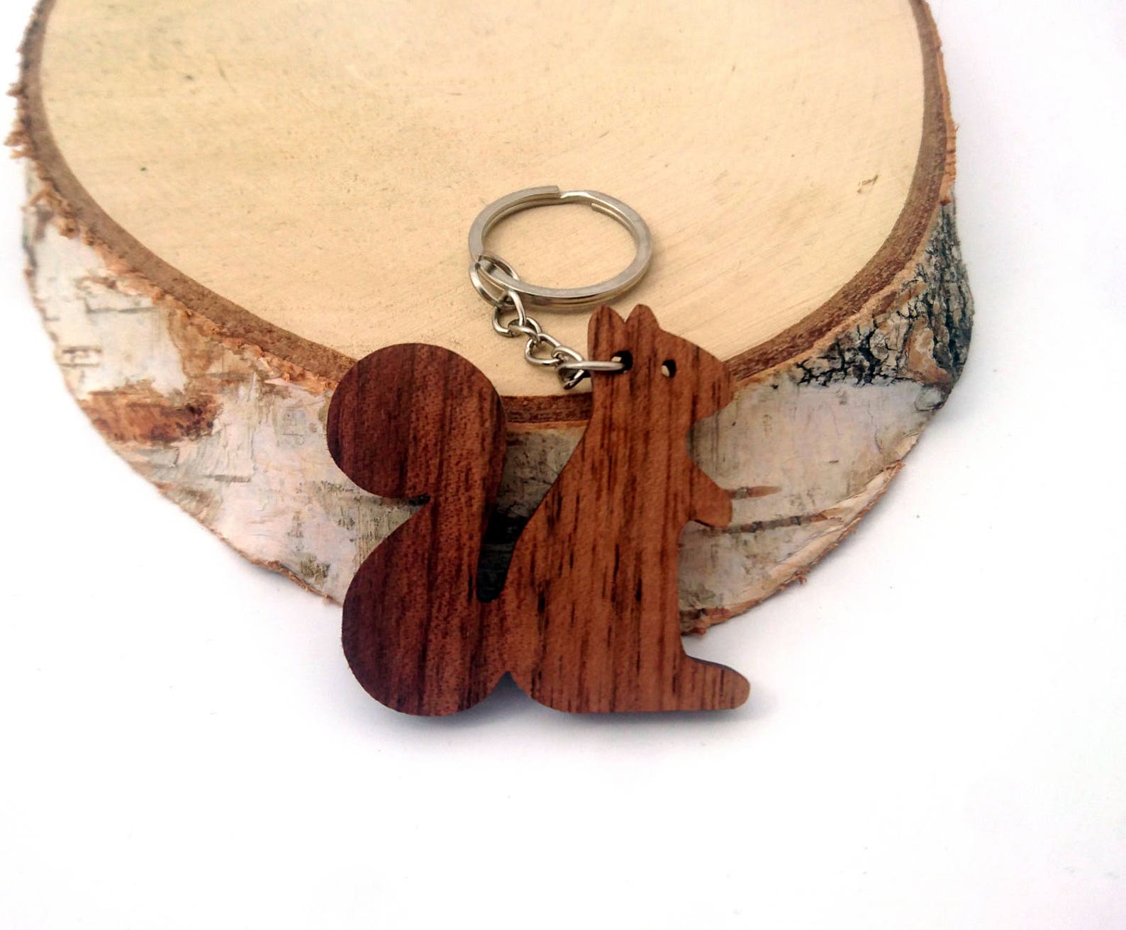 Wooden Squirrel Keychain Walnut Wood Animal Keychain - Etsy