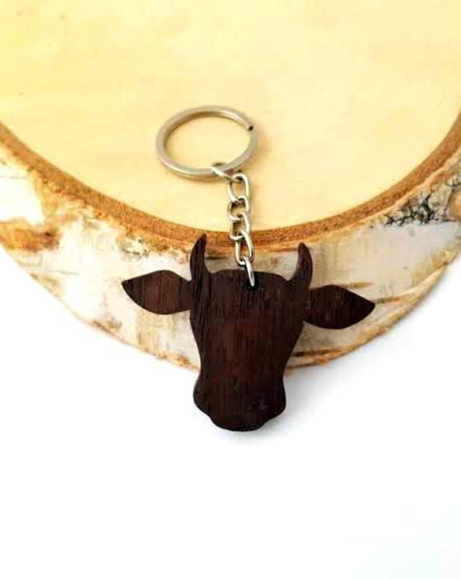 Wooden COW or BULL Head Keychain Walnut Wood Animal - Etsy
