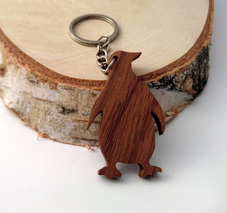 Wooden Penguin Keychain, Walnut Wood, Animal Keychain, Environmental ...