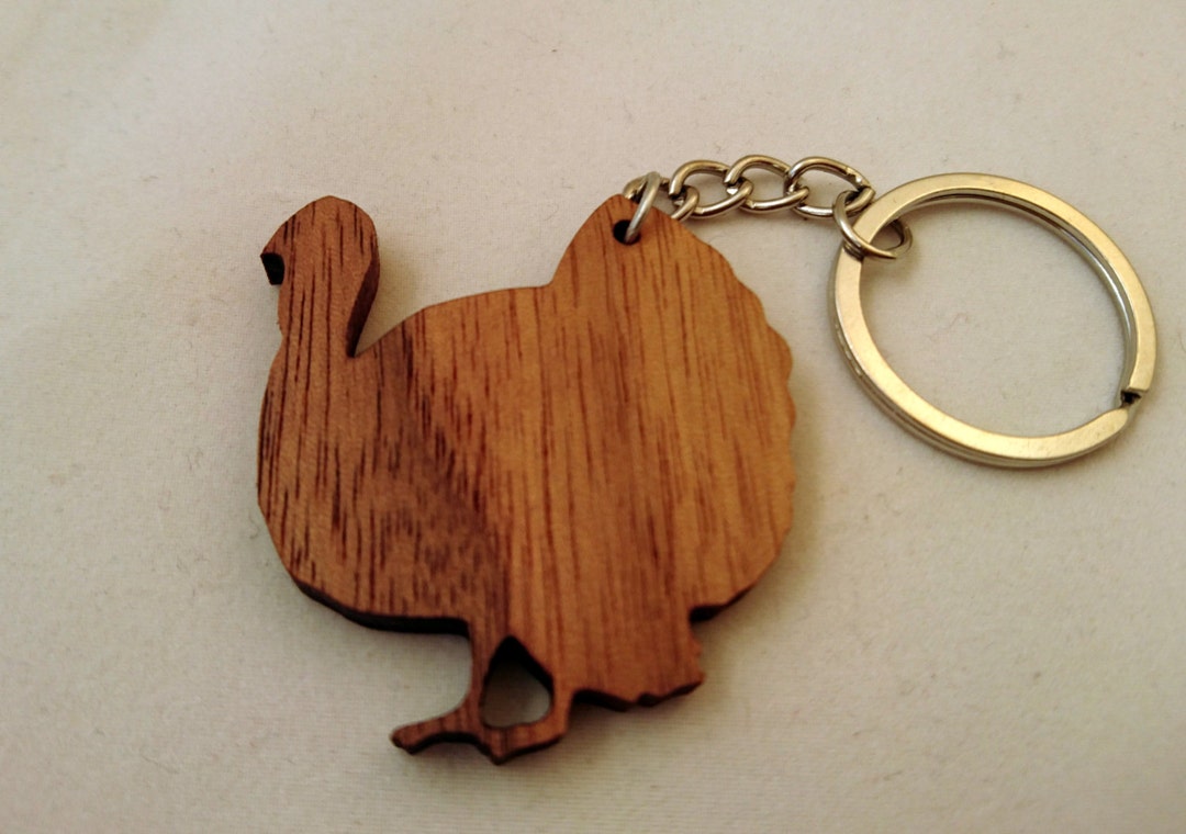 Wooden Turkey Keychain, Walnut Wood, Animal Keychain, Environmental ...