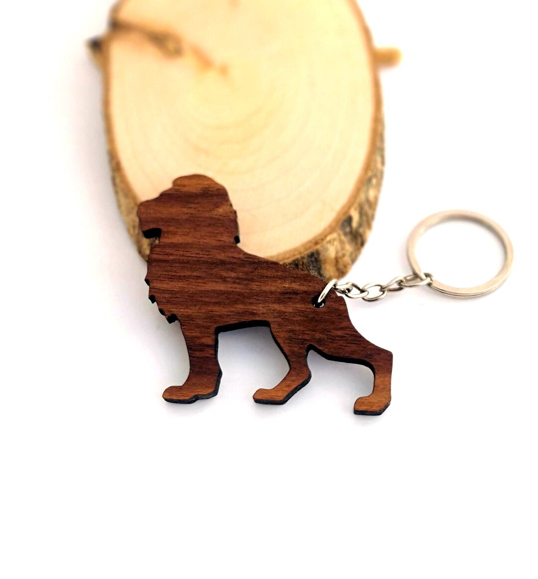 Wooden Lion Keychain, Walnut Wood Animal King, Animal Keychain ...