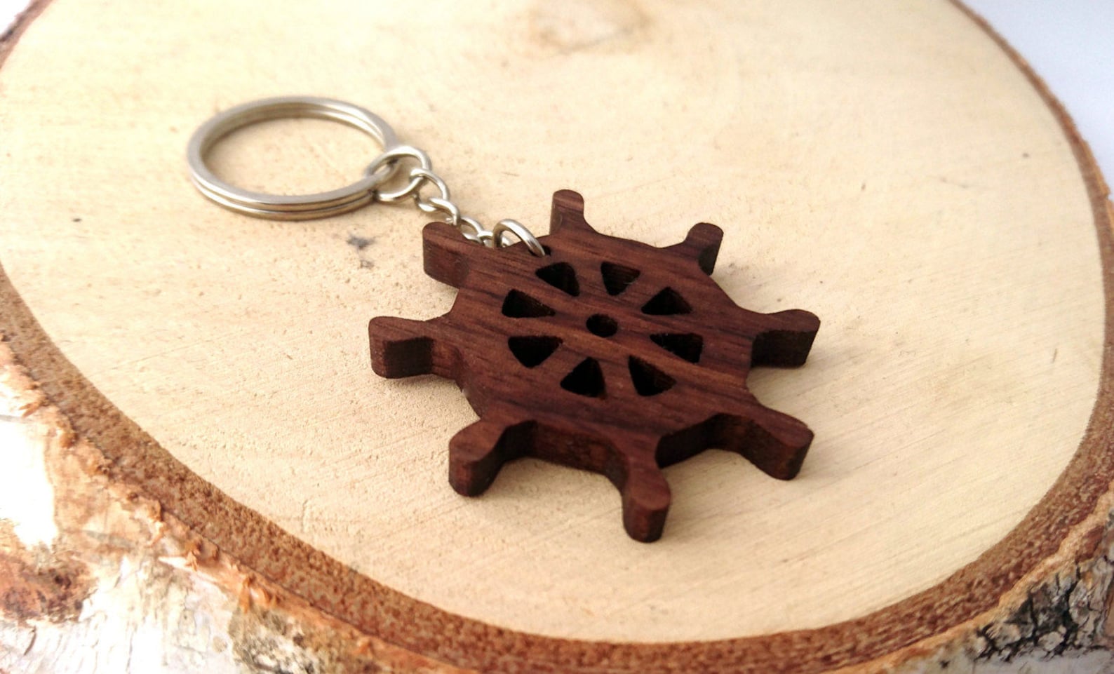 Ship's Wheel Wooden Keychain Walnut Wood Nautical - Etsy