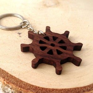 Ship's Wheel Wooden Keychain, Walnut Wood, Nautical Keychain ...